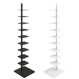 HYHTMER 9-Tier Metal Spine Bookshelf - Vertical Tower for Booksfor Small Spaces, Multipurpose Corner Bookshelf, Tall & Narrow Ladder Bookcase, Ideal Book Display for Home or Office (White)
