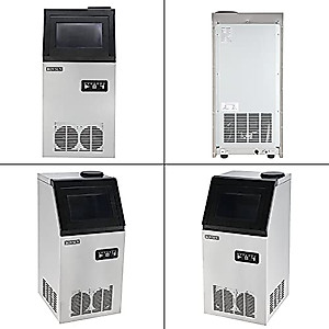 ROVSUN 110LBS/24H Commercial Ice Maker Machine with 24lbs Storage Bin, Freestanding Ice Machine for Home Office Restaurant Bar Cafe, Includes Scoop & Connection Hose
