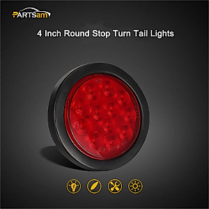 Partsam 8Pcs 4" Round Red LED Trailer Tail Light, 4 Inch Round Led Stop Turn Tail Lights Brake Brake Trailer Lights for RV Trucks, Rubber Grommets and 3-Prong Wire Pigtails Included
