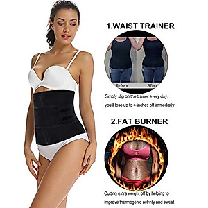 HOPLYNN Neoprene Sweat Waist Trainer Corset Trimmer Shaper Belt for Women, Workout Plus Size Waist Cincher Stomach Wraps Bands Black Medium