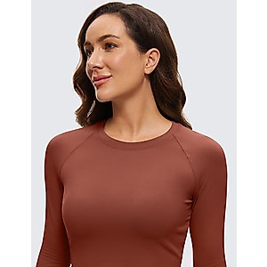 CRZ YOGA Womens Long Sleeve Crop Workout Tops Athletic Yoga Running Cropped Tops Slim Fit Gym Shirts Jujube Brown Medium