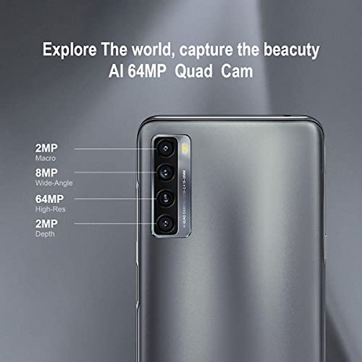 TCL 20S Unlocked Cell Phone with 6.67” Dotch FHD+ Display, Android 11 Smartphone 64MP Quad Rear Camera System, 4GB+128GB, 5000mAh Big Battery with Fast Charging, Milky Way Black