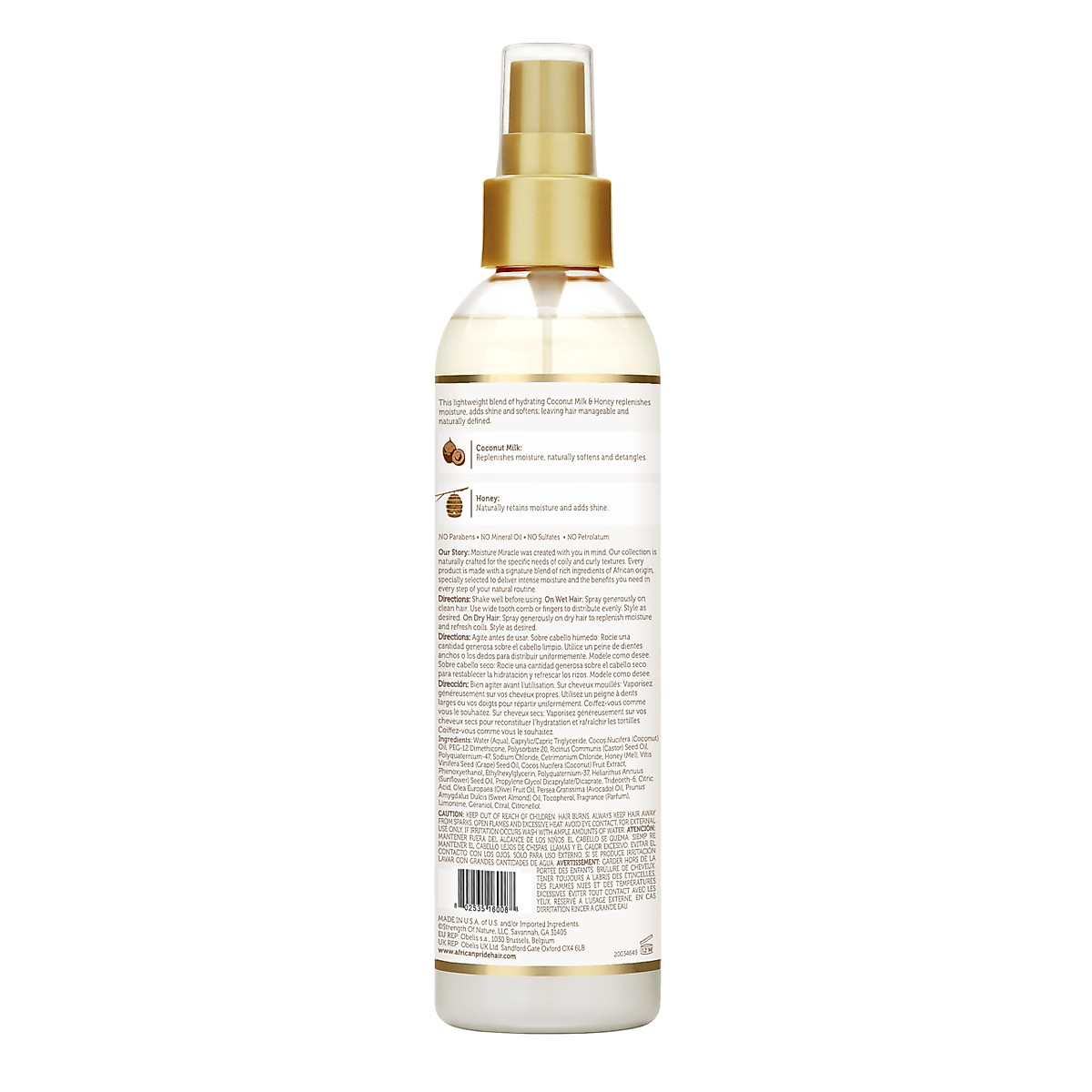 African Pride Moisture Miracle Coconut Milk & Honey Leave-In Conditioner - Refreshes & Softens Natural Coils & Curls, Hydrates & Shines, 8 oz (3 Pack)