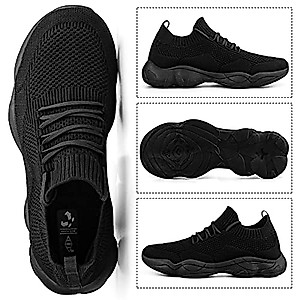 Feethit Womens Walking Shoes Lightweight Athletic Memory Foam Slip On Workout Shoes Soft Tennis Casual Sneakers All Black 6.5