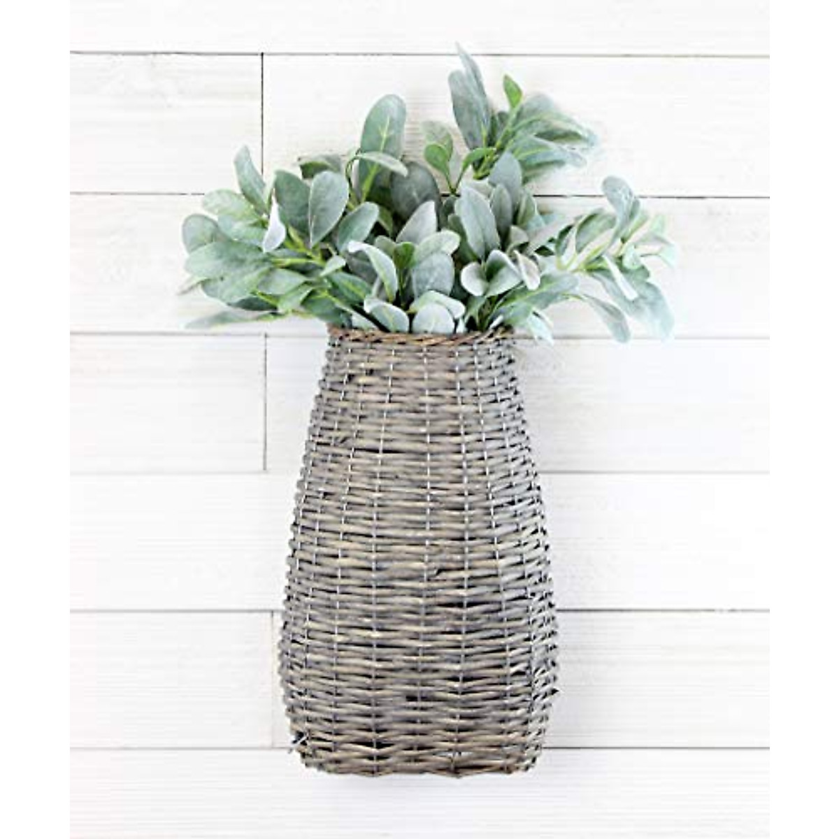 AuldHome Wall Hanging Pocket Basket; Woven Wicker Rustic Farmhouse Gray Washed Long Basket; 17 x 9 x 5 Inches