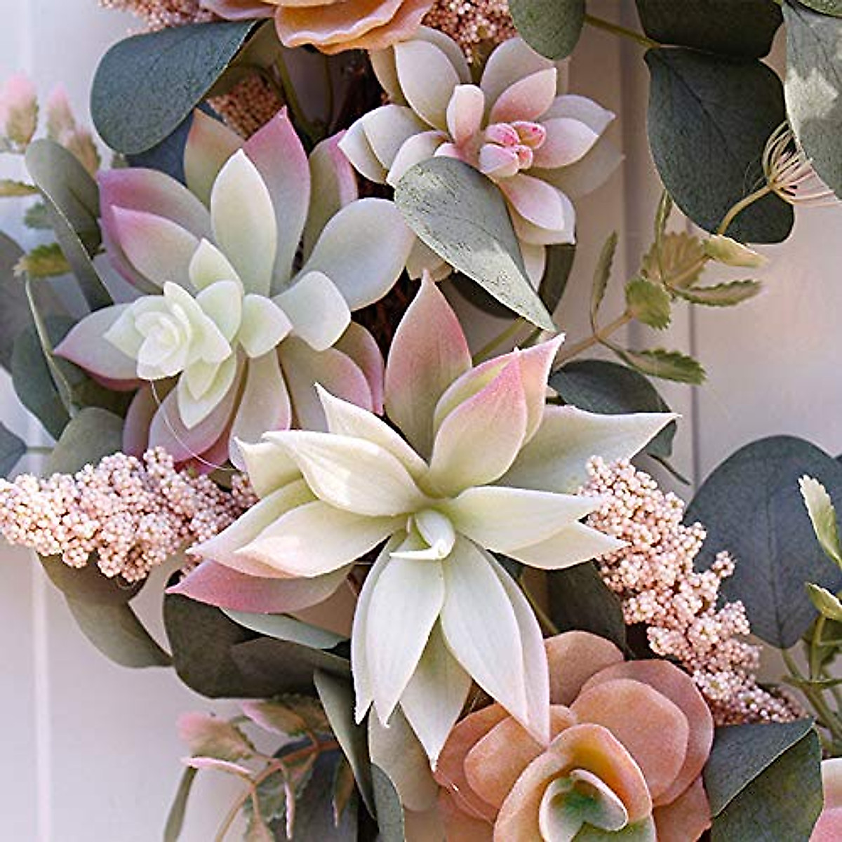 Asdomo Artificial Succulent Wreath Fake Leaves Wreath Succulent Plants Hanging Wall Window Party Decoration for Front Door Outdoor Indoor Garden Office Wedding Decor