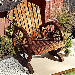 PatioFestival Adirondack Chairs Set of 2 Brown Outdoor Wooden Patio Chair with Wagon Wheel Armrest Wood Knots