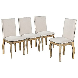 GLORHOME 5-Piece Farmhouse Set for 4 to 6 Round Extendable Table and 4 Upholstered Dining Chairs (Natural Wood Wash)