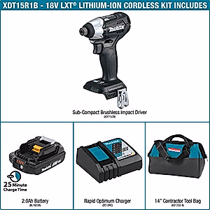 Makita XDT15R1B 18V LXT Lithium-Ion Sub-Compact Brushless Cordless Impact Driver Kit (2.0Ah)