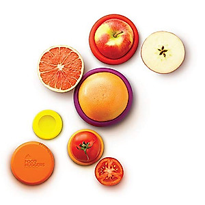 Food Huggers 5pc Reusable Silicone Food Savers | BPA Free & Dishwasher Safe | Fruit & Vegetable Produce Storage for Onion, Tomato, Lemon, Banana, Cans & More | Round, Autumn Harvest