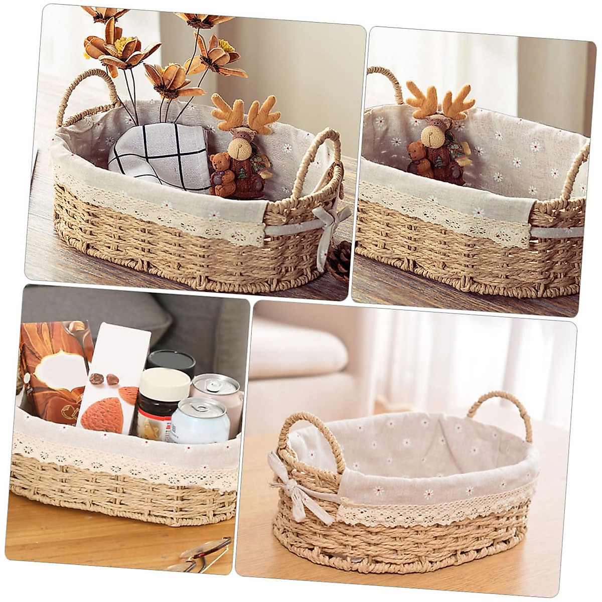 Amosfun Wicker Cutlery Basket Wardrobe Basket Small Wicker Basket Home Storage Basket Bread Magazine Storage Basket Seaweed Baskets Toy Basket Rattan Desktop Basket Baby Cosmetic