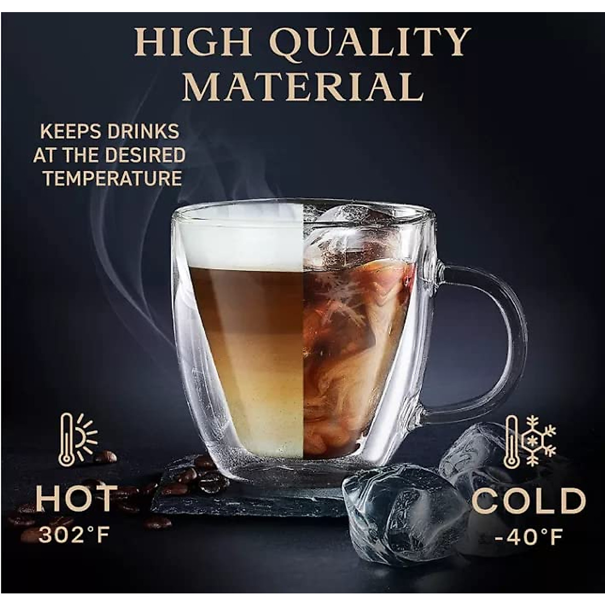 Blooming Life Style 2-Pack 12 Oz Double Walled Glass Coffee Mugs with Handle,Insulated Layer Coffee Cups,Clear Borosilicate Glass Mugs,Perfect for Cappuccino,Tea,Latte,Espresso,Hot Beverage