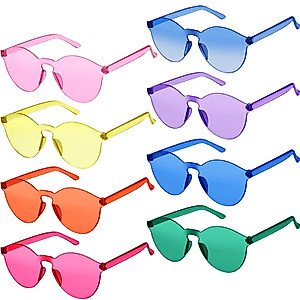 8 Pairs Rimless Sunglasses Colored Glasses Round Frameless Sunglasses Transparent Tinted Glasses Candy Color Sunglasses for Women Girls