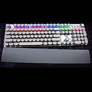 CHICHEN Mechanical Gaming Keyboard,USB Wired,Retro Steampunk Typewriter Keyboard Round Keycaps,Moveable Wrist Rest,for Laptop Desktop PC (Silver-Blue Switches)