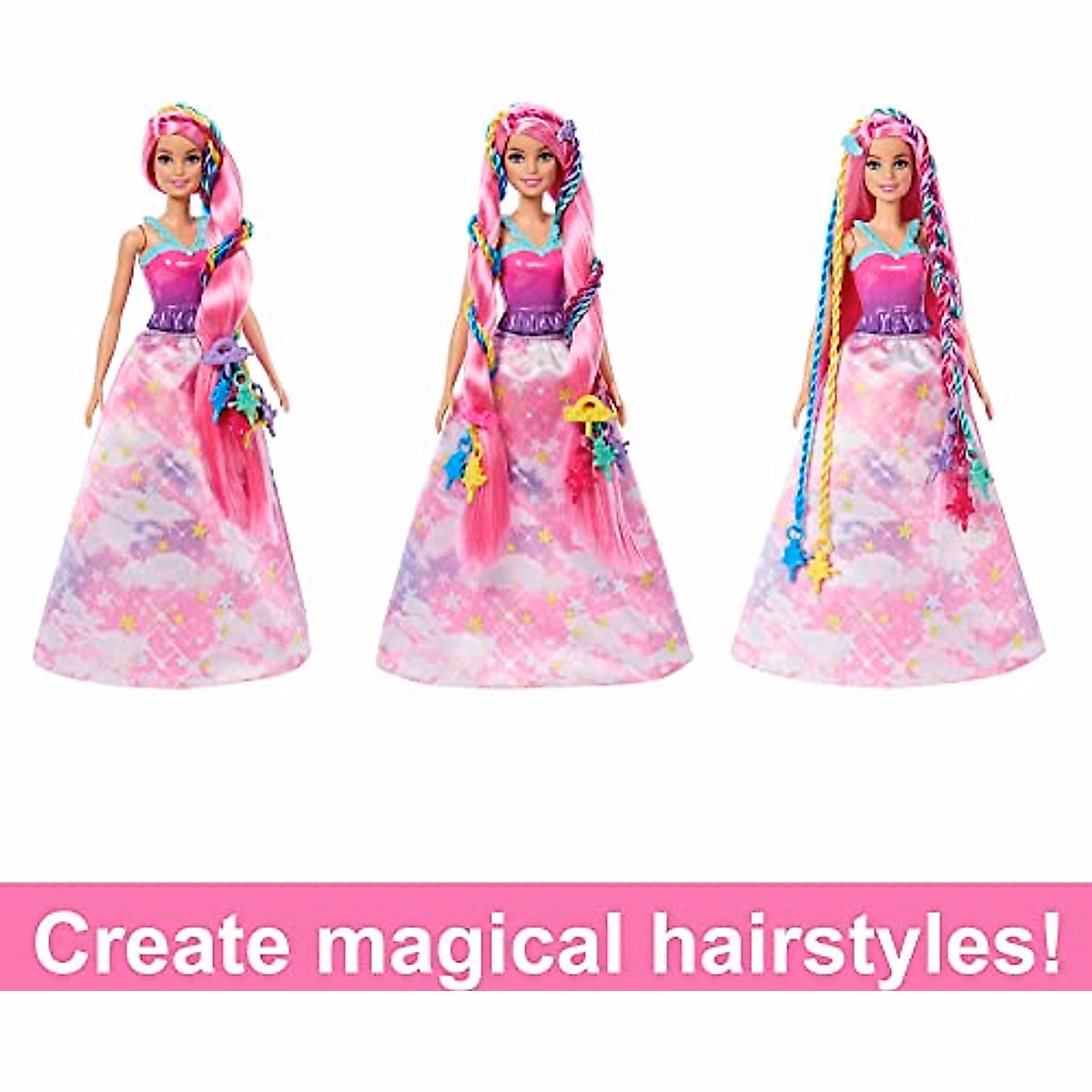 Barbie Dreamtopia Doll, Twist 'n Style Pink Hair with Rainbow Extensions, Twisting Tool and Styling Accessories