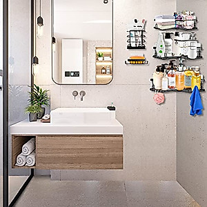 Wiqeerilly Corner Shower Caddy, Adhesive Bathroom Shower Organizer with 22 Hooks, 304 Stainless Steel Rustproof Shower Shelf for Inside Shower & Kitchen Storage - 5 Pack (Matte Black)