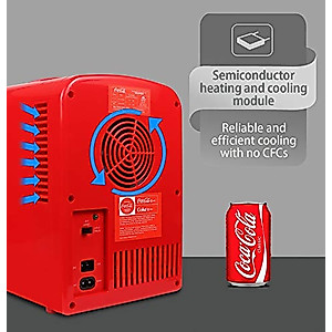 Coca-Cola Classic Coke Bottle 4L Mini Fridge w/ 12V DC and 110V AC Cords, 6 Can Portable Cooler, Personal Travel Refrigerator for Snacks Lunch Drinks Cosmetics, Desk Home Office Dorm, Red