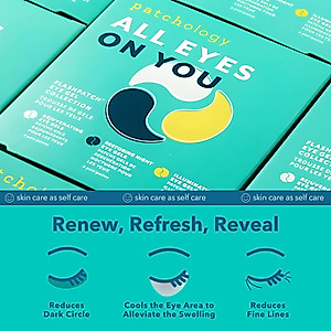 Patchology All Eyes On You Under Eye Mask - Retinol, Collagen & Green Tea Infused - Eye Gels for Dark Circles, Puffiness, & Wrinkles, Eye Patches for Night, Beauty Travel, Reduce Puffy Eyes (6 Pairs)