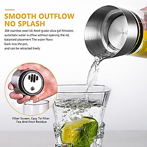 Water Carafe with Lid,Glass Carafe 1.3 liter Water Carafe Glass Jug with Lid and Spout-Fruit Juice Pitcher for Hot/Cold Water, Ice Tea and Juice Beverage