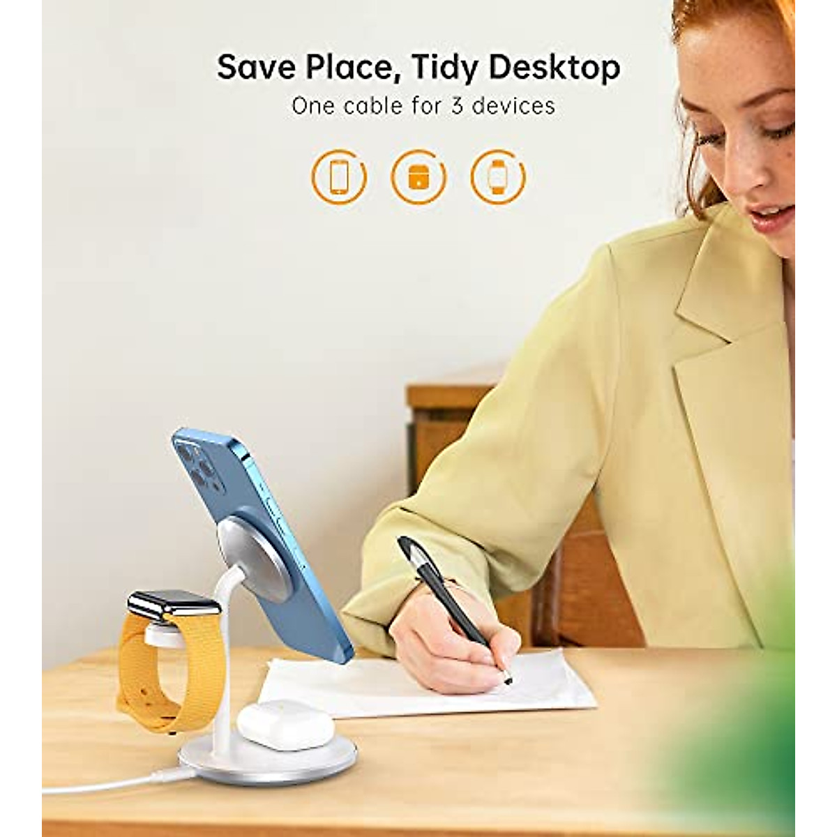 3 in 1 Wireless Charging Station for Apple Devices, Standard 15W Fast Wireless Mag-Safe Charger Stand with QC3.0 Adapter for iPhone 14 13 12 Pro Max/Plus/Pro/Mini,iWatch Ultra/8/7/SE/6/5/4/3/2,AirPods