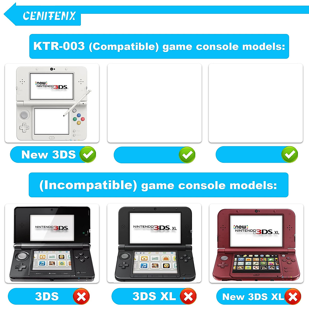 CENIFENX New 3DS Battery, KTR-003 3.7V 1400mAh Replacement for Nintendo New 3DS Game Player Battery, with Repair Tool Kit (Not for Nintendo 3DS, 3DS XL, New 3DS XL)