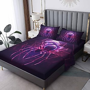 Spider Sheets Full Size Sheet Sets - Purple Bed Sheets, Soft Microfiber & Deep Pocket & Wrinkle Free Patterned Bedding Sheets & Pillowcases, 4 Piece ( 1 Fitted Sheet, 1 Flat Sheet, 2 Pillow Cases )