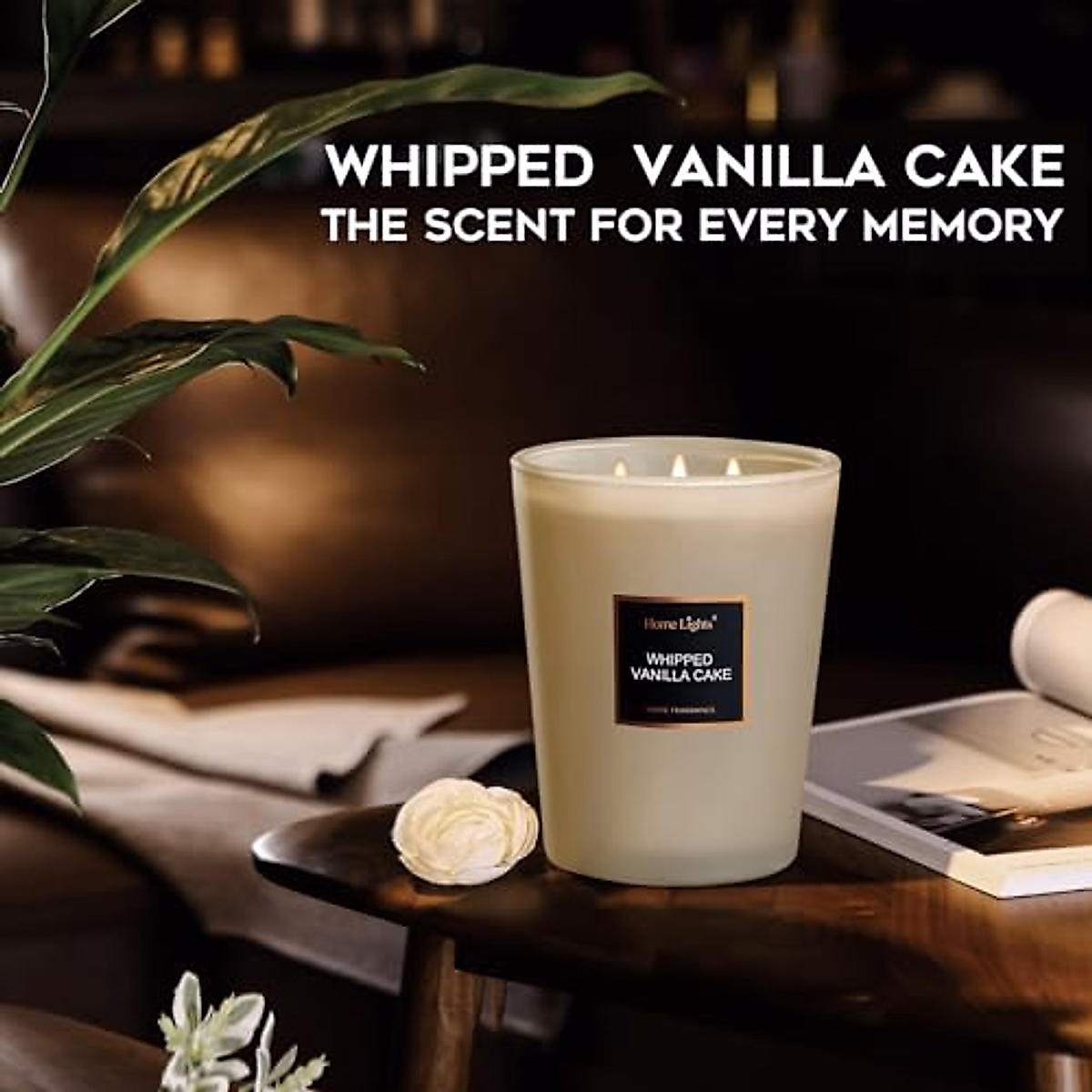 HomeLights Scented Candles, Candles for Home Scented, Large Jar Aromatherapy Candles, Natural Soy Wax, 130 Hours Long Burning Candles Gift, Whipped Vanilla Cake