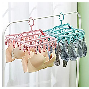 Rivama Foldable Clip Hangers with 32 Clips,Clothes Drying Rack with Clips,Folding Laundry Clip and Drip Drying Hanger for Socks,Underwear,Bras,Lingerie,Towels,Diapers,Baby Clothes,Scarf (Light Pink)