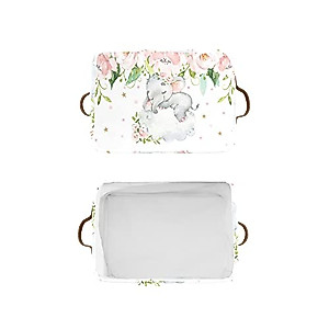 Elephant Pink Floral Personalized Storage Bins Basket Cubic Organizer with Durable Handle for Shelves Wardrobe Nursery Toy 1 Pack
