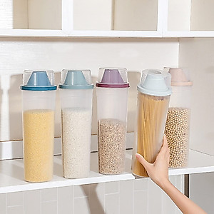 FSHAN Kitchen Jars Plastic Storage Box Kitchen Food Grains Cereal Containers Tall Food Storage Spaghetti Noodle/Pasta Container with Scale Lid Useful Container Set (Color : 3pcs Pink)