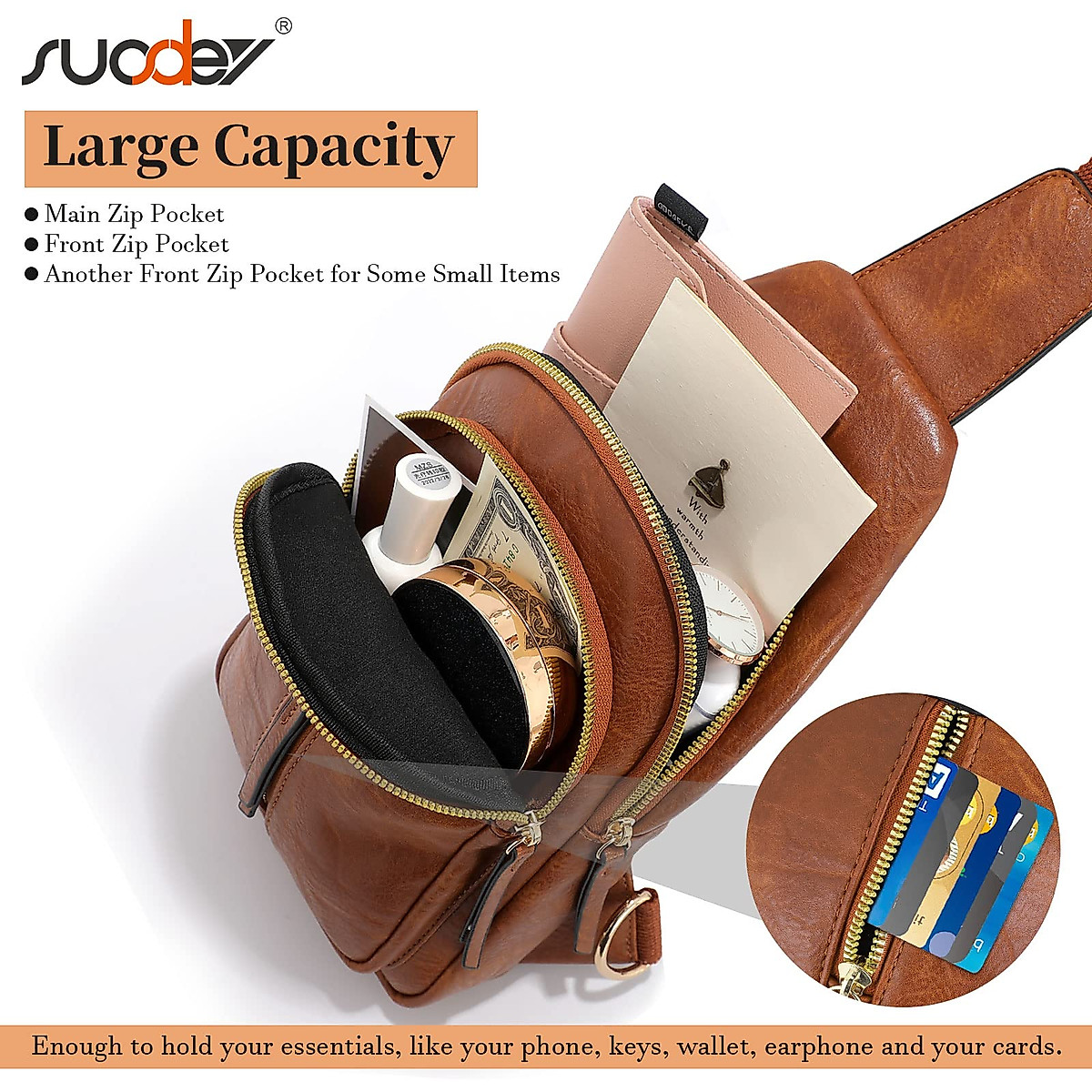 SUOSDEY 2024 Sling Bag for Women Leather Crossbody Bags for Women Trendy Chest Bag Traveling Walking