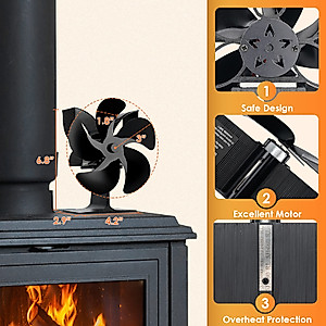 Wood Stove Fan, 5 Blade Fireplace Fan, Heat Powered Stove Top Fans, Non Electric Fireplace Fan, Eco Friendly, Ultra Quiet, Efficiently Circulates Warm Air, Perfect for Log Burner / Wood Burner Stove