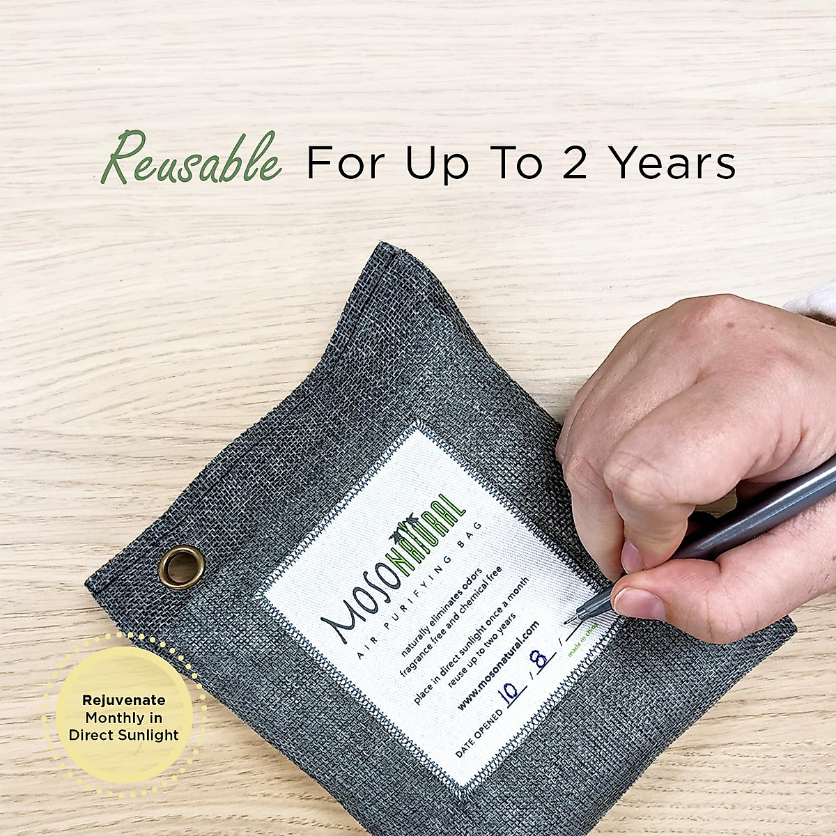 Moso Natural Air Purifying Bag 200g (7.05oz) 3 Pack. A Scent Free Odor Eliminator for Cars, Closets, Bathrooms, Pet Areas. Premium Moso Bamboo Charcoal Odor Absorber. Two Year Lifespan (Charcoal Grey)