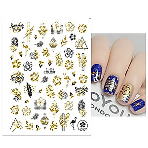 JMEOWIO 9 Sheets Beach Nail Art Stickers Decals Self-Adhesive Pegatinas Uñas Summer Tropical Ocean Shark Nail Supplies Nail Art Design Decoration Accessories