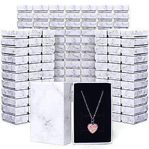 Fumete 150 Pieces Cardboard Jewelry Boxes Marble White Gift Case Paper Gift Boxes for Bracelets Small Gift Wrap Boxes for Necklace Earring Ring Anniversaries Wedding, 2.17 x 3.43 x 1.1 Inch