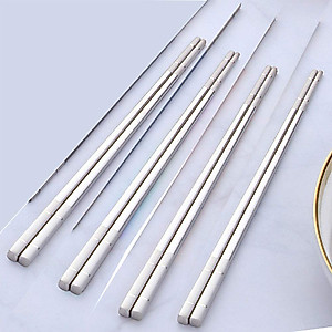 Reusable Korean Chopstick and Spoon Set, Long Handle Stainless Steel Soup Spoon and Chopsticks, Dishwasher Safe, Set of 3. (Silver)