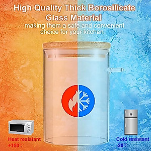 SNGKMSYG Glass Jars with Bamboo Lid & Bamboo Spoons, 18.26 OZ Glass Food Storage Jars, 100% Heatproof Sealed Glass Canisters Jars for Overnight Oats,Spice,Cookies,Candy,Coffee Beans or Nuts 4 Pack