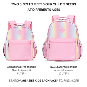 mibasies Toddler Backpack for Girls 2-4, Kindergarten Backpack for Girls, Rainbow Backpack for Preschool Daycare, Mini, Pink Blue Rainbow