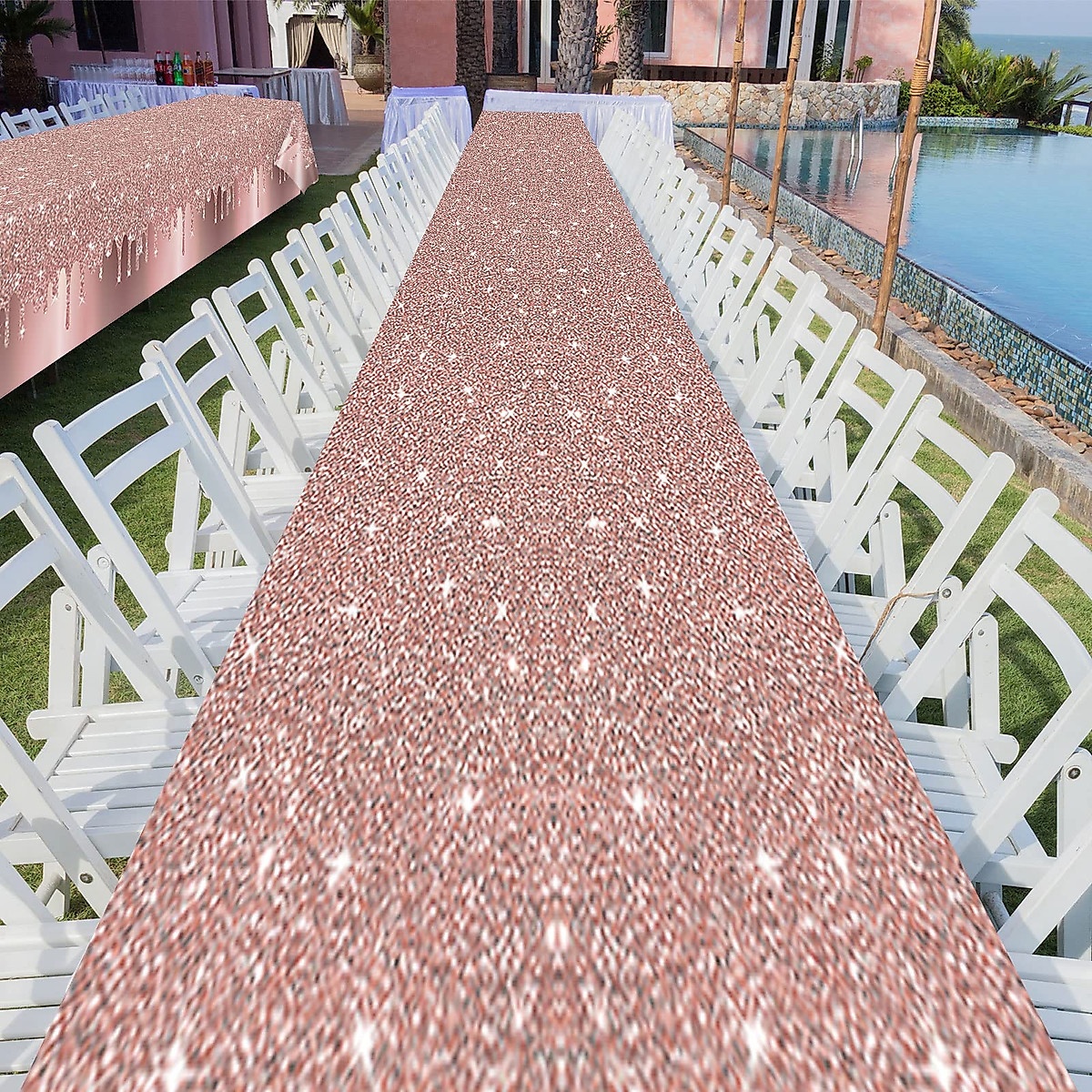 6pcs Pink Rose Gold Birthday Party Tablecloths Rose Gold Sequin Printed Plastic Table Cover Glitter Diamonds Happy Birthday Background for Girls Wedding Graduation Anniversary Indoor Outdoor（Plastic）