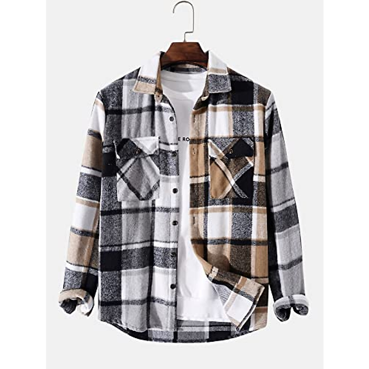 ZAFUL Classic Plaid Shirt for Men Plaid Print Flannel Shirt Gray L