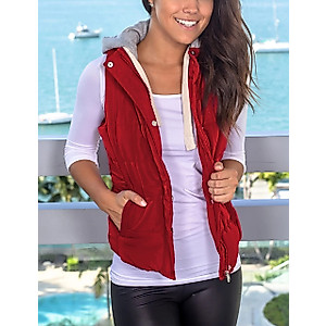 Yeokou Women's Slim Sleeveless Quilted Removable Hooded Winter Puffer Vest Coat(Red-M)
