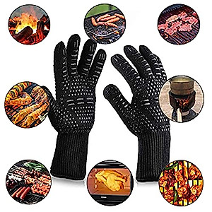 Hogarest Heat Resistant BBQ Gloves, Non-Slip Silicone Oven Mitts for Cooking, Grill, Frying, Baking, Barbecue, Fireproof and Cut-Resistant, 1 Pair, Orange Red