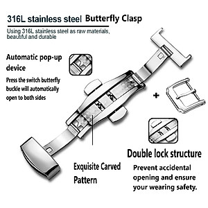 Moran Quick Release Alligator Leather Watch Band Deployment Butterfly Buckle 18mm 19mm 20mm 21mm 22mm 24mm Replacement Genuine Crocodile Leather Loop SmartWatch Strap for Men Women