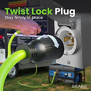 GEARit 30-Amp Generator Extension Cord, 120/250-Volt, 4-Prong, 7500W, NEMA L14-30P/L L14-30R, 10 Gauge SJTW Locking Power Cord for Manual Transfer Switch, Portable Generators, Power, 40 Feet, Green