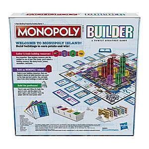 Monopoly Builder Board Game for Kids and Adults, Strategy Games, Family Board Games, for Kids 8 and Up, 2-4 Players