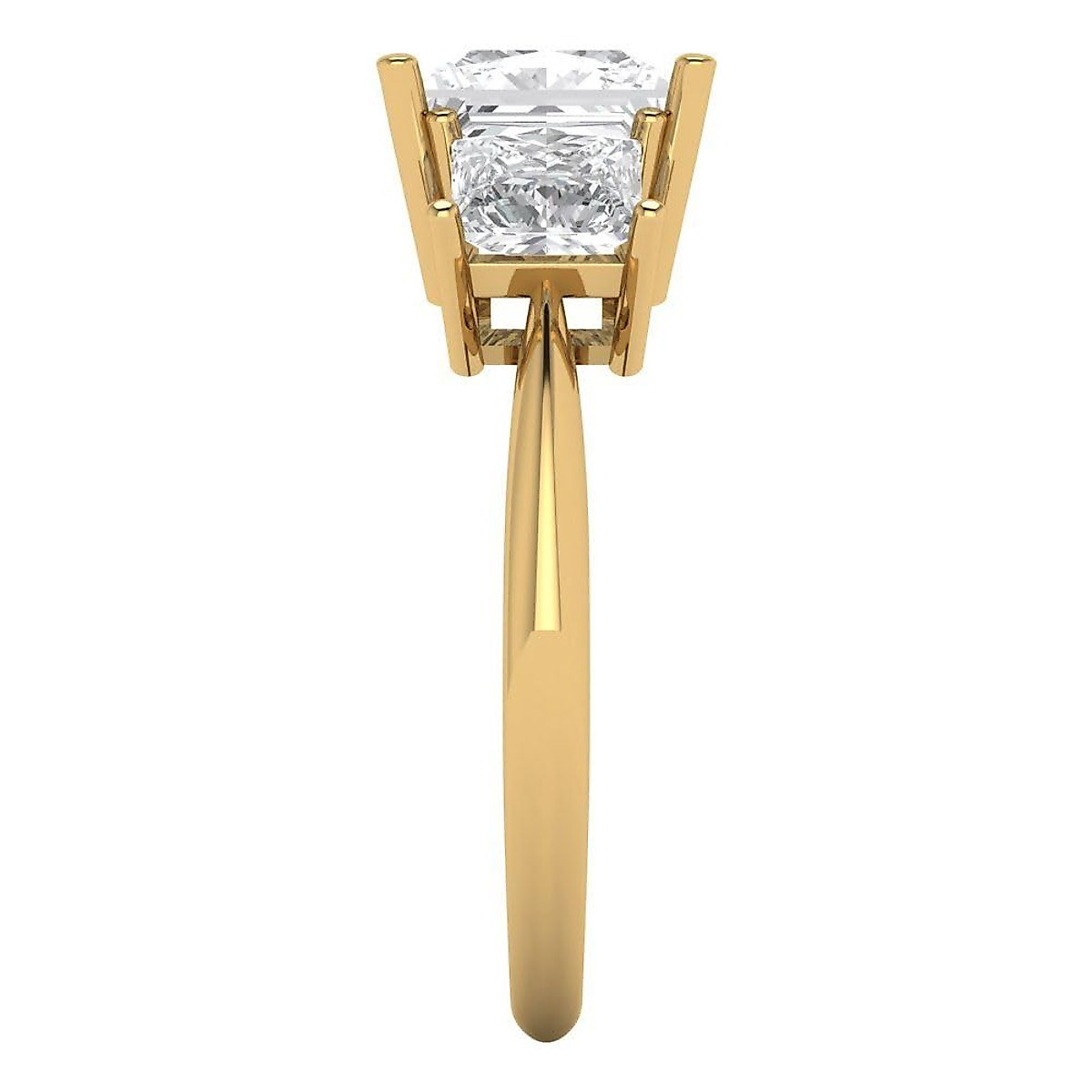 Yellow 14k Solid Gold 3 stone anniversary Engagement Promise Bridal Ring 2.5 Ct Princess Cut Clear Simulated Diamond Sz 3.5