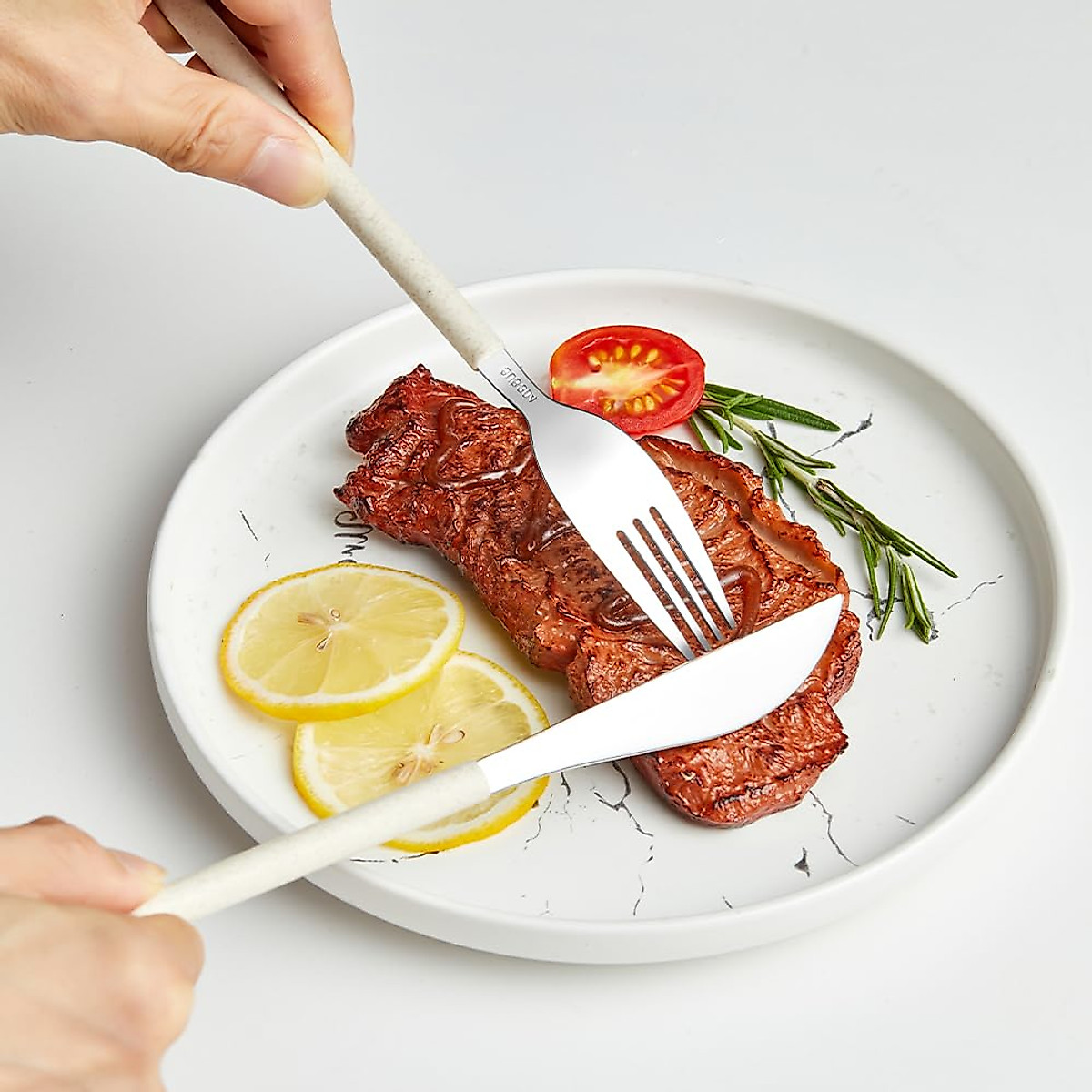 ArderLive 3 PCS Outdoor Flatware Set with Case, Fork Spoon Knife/Travel Set for Travel, Lunch Box and Camping, Christmas gifts Beige