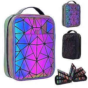 Qbily Colored Pencil Case - 200 Slots Geometric rhombus color changing pencil case with zipper, for Marker Watercolor Paint Brush Pencil Fountain Pen Gel Pen Case organizer and Many More
