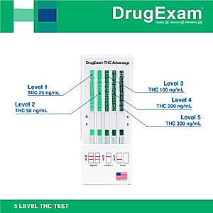 2 Pack - DrugExam THC Advantage Made in USA Multi Level Marijuana Home Urine Test Kit. Highly Sensitive THC 5 Level Drug Test Kit. Detects at 20 ng/mL, 50 ng/mL, 100 ng/mL, 200 ng/mL and 300 ng/mL (2)