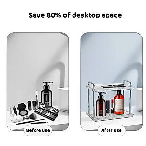 DEYIZY 2-Tier Bathroom Counter Organizer - Vanity Shelf for Cosmetics & Toiletries. Easy Assembly, Ideal for Sink Area, Countertops, & Under Sink Storage (Transparent)